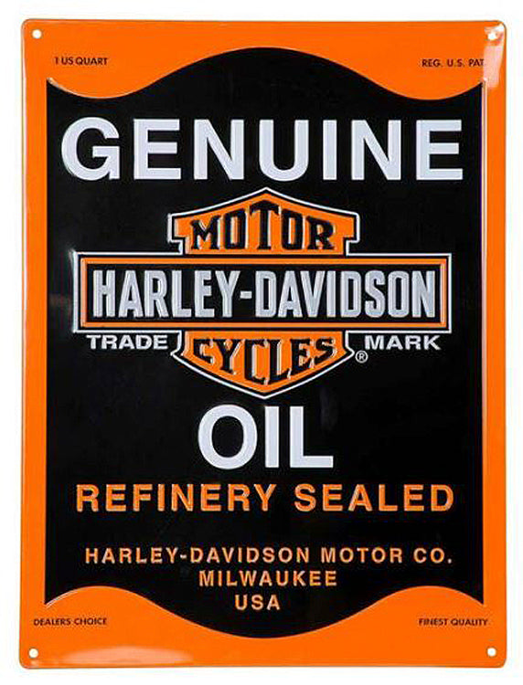 Harley-Davidson® Genuine Oil Can Label Embossed Tin Sign – House of Harley®